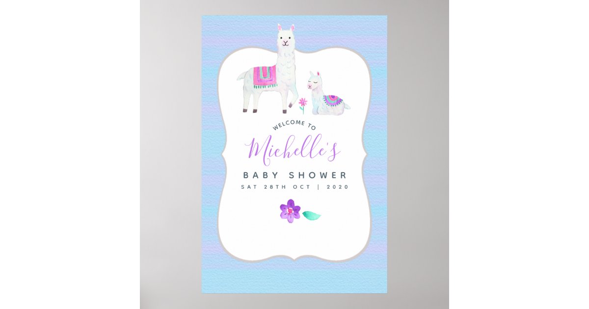 Cute Watercolor Llama themed Baby Shower Welcome Poster | Zazzle