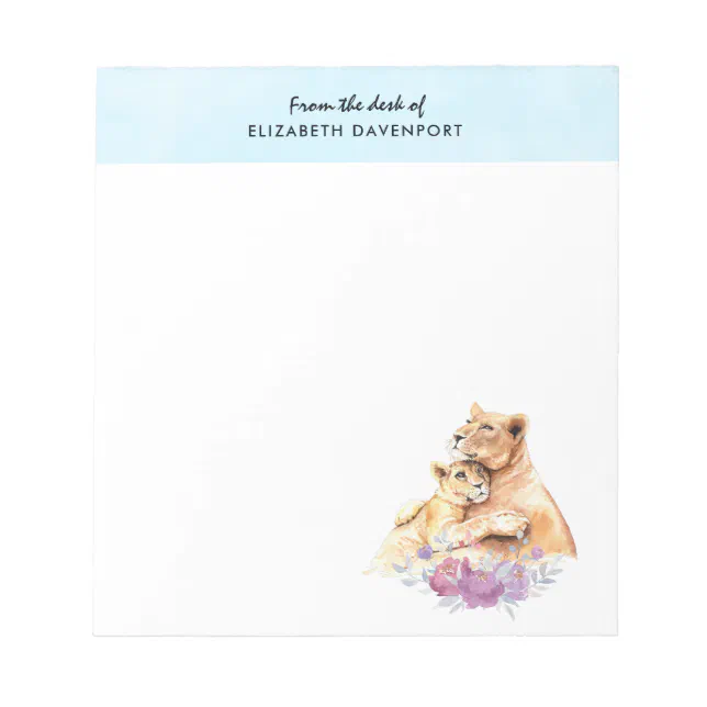 Cute Watercolor Mother Lion & Cub Notepad | Zazzle