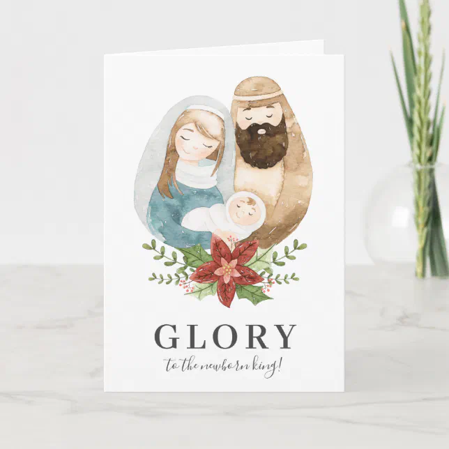 Cute Watercolor Nativity Glory Christian Christmas Holiday Card | Zazzle