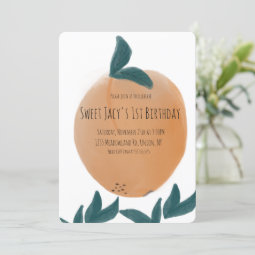 Cute Watercolor Peach Sweet Birthday Invitation | Zazzle