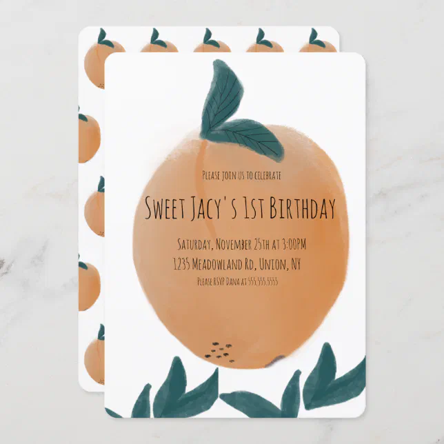 Cute Watercolor Peach Sweet Birthday Invitation | Zazzle