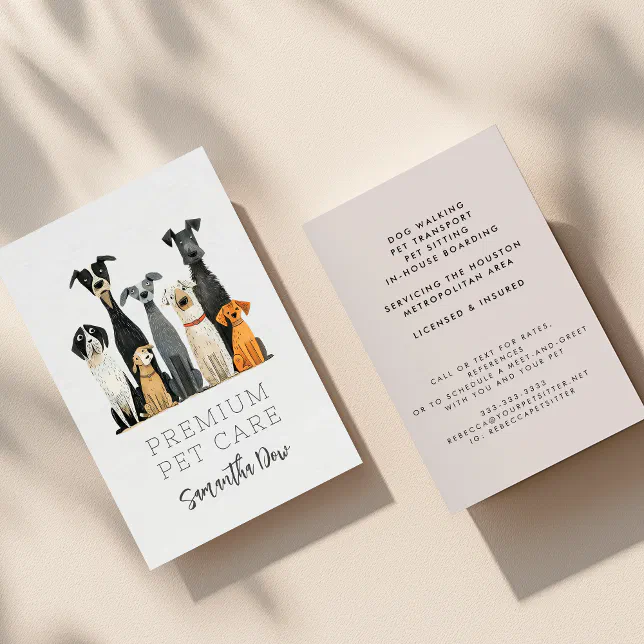 Cute Watercolor Pets Dogs Pet Sitter Dog Walker Business Card | Zazzle