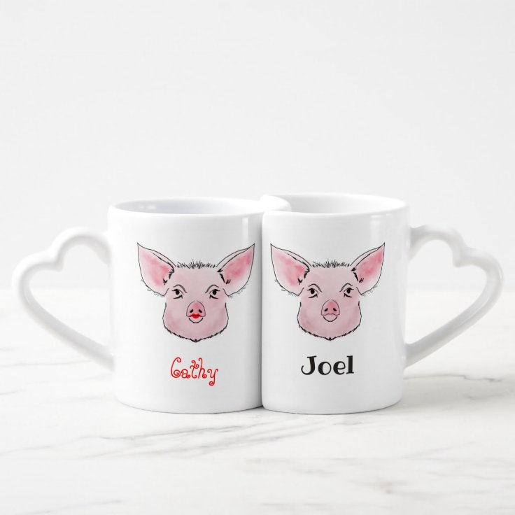 Cute watercolor pig couple coffee mug set | Zazzle