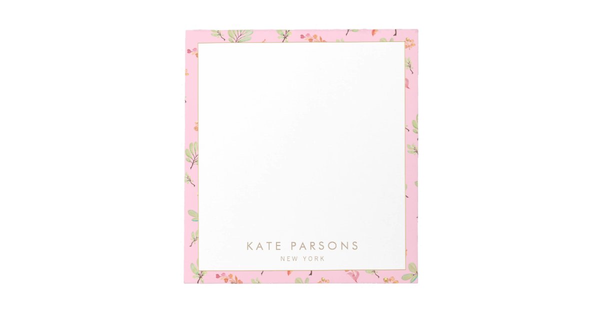 Cute Watercolor Pink Floral Pattern Notepad | Zazzle