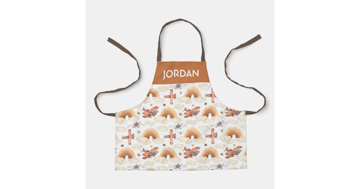 Cute Watercolor Rainbow Airplane Pattern Apron | Zazzle