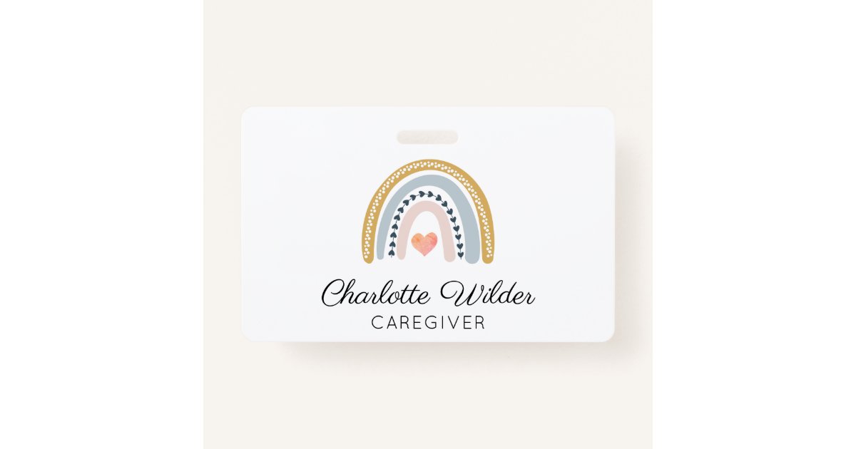 Cute Watercolor Rainbow Caregiver Business Card Badge | Zazzle