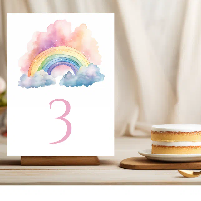 Cute Watercolor Rainbow Table Number | Zazzle