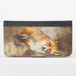 Cute Watercolor Red Fox in Nature Monogram iPhone Wallet Case | Zazzle