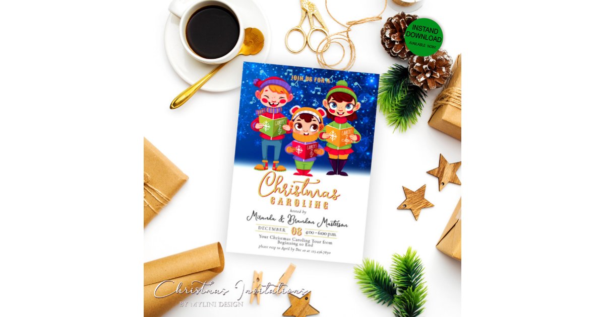 Cute Watercolor Singers Christmas Caroling Invitation | Zazzle