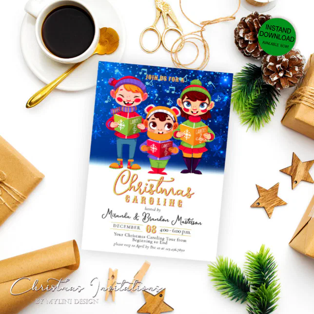 Cute Watercolor Singers Christmas Caroling Invitation | Zazzle