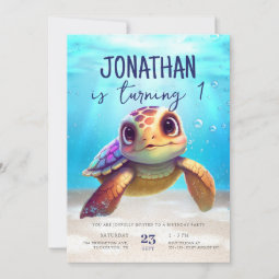Cute Watercolor Turtle Under the Sea Birthday Invitation | Zazzle
