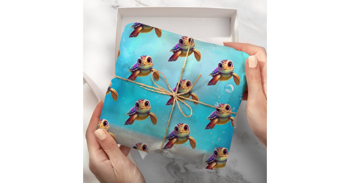 Cute Watercolor Turtle Under the Sea Birthday Wrapping Paper | Zazzle