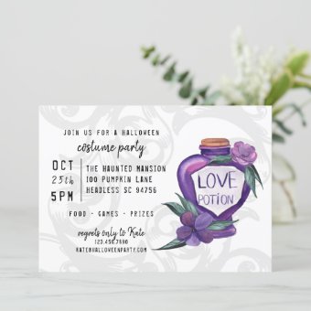 Cute Watercolor Victorian Love Potion Halloween Invitation | Zazzle