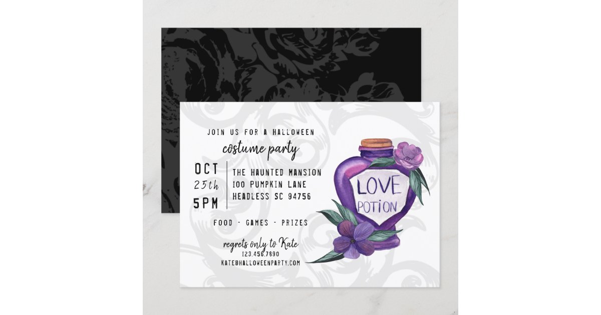 Cute Watercolor Victorian Love Potion Halloween Invitation | Zazzle