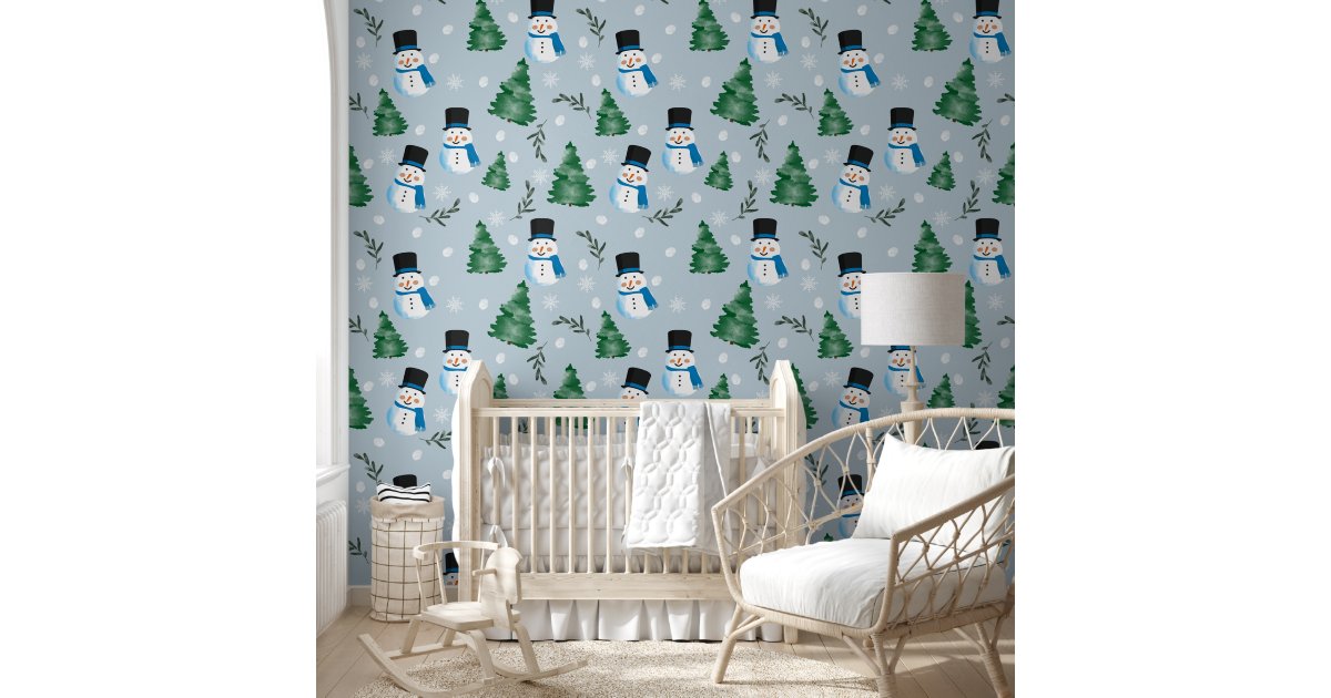 Cute Watercolor Winter Snow Pattern Wallpaper | Zazzle
