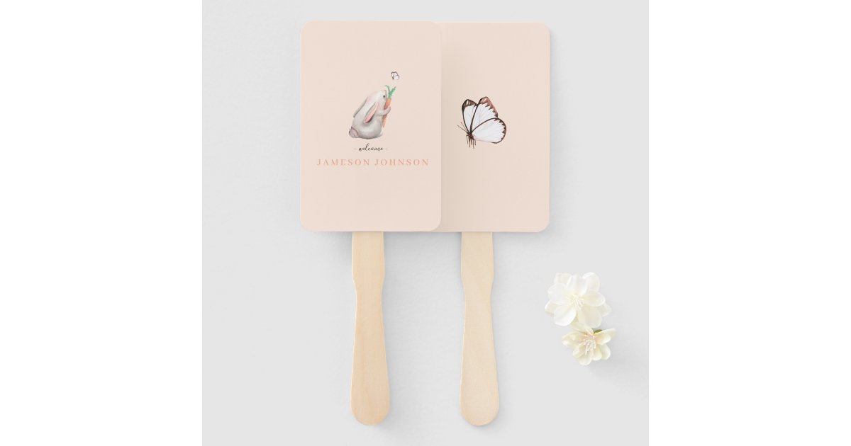 Cute watercolored illustration of baby rabbit and hand fan | Zazzle