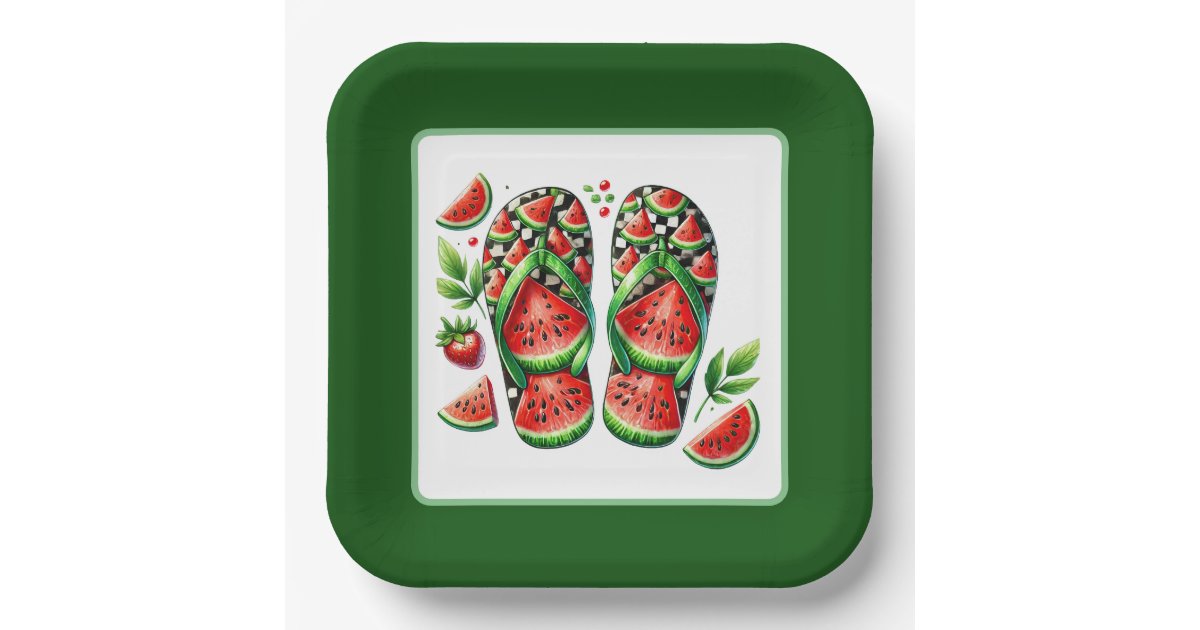 Cute watermelon flip flop beach party paper plates | Zazzle