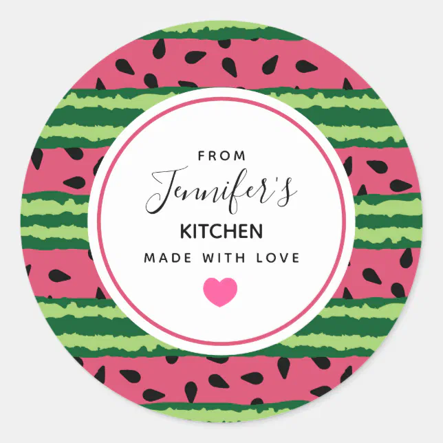 Cute Watermelon Pattern Pink & Green Kitchen Classic Round Sticker | Zazzle