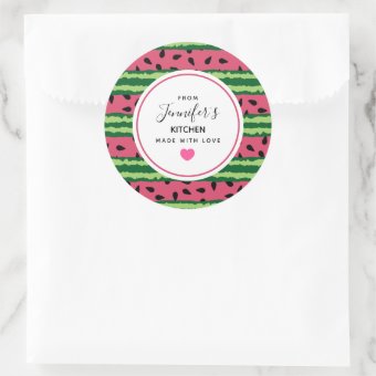 Cute Watermelon Pattern Pink & Green Kitchen Classic Round Sticker | Zazzle