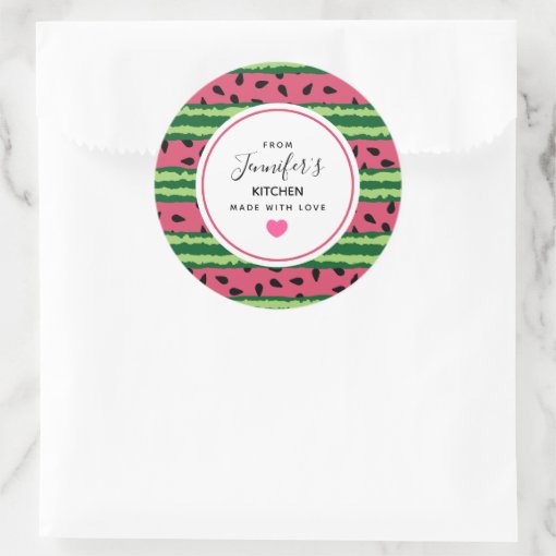 Cute Watermelon Pattern Pink & Green Kitchen Classic Round Sticker | Zazzle