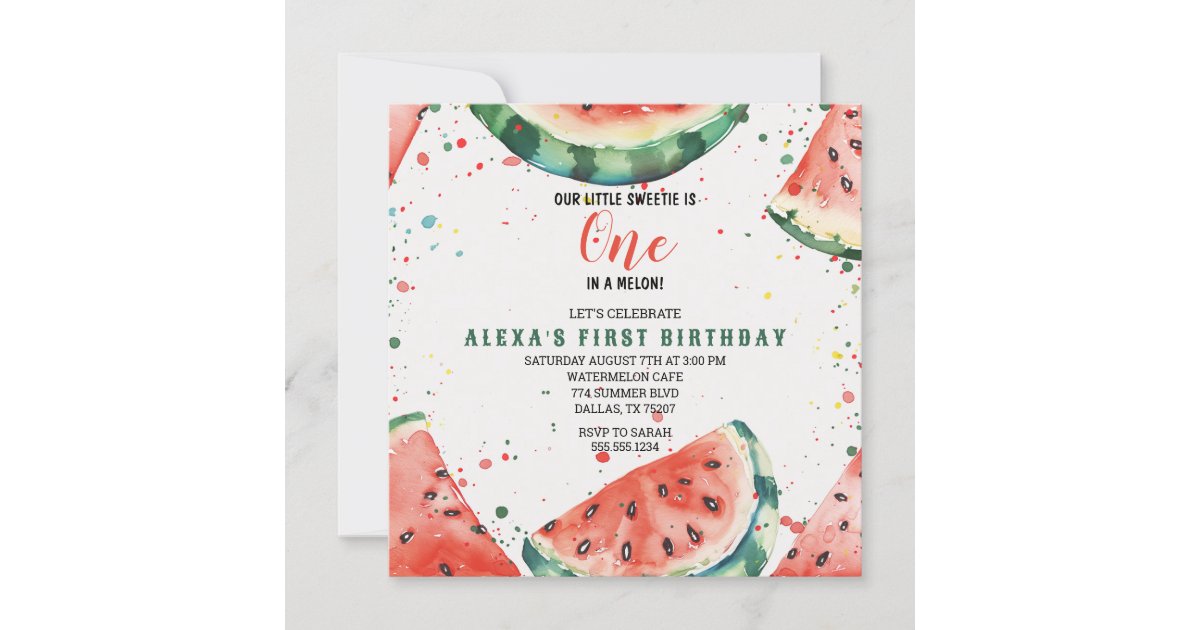 Cute Watermelon Pun First Birthday Invitation | Zazzle