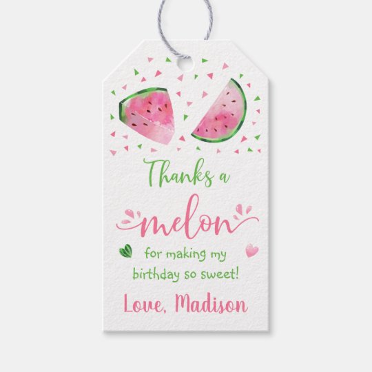 Cute Watermelon Thanks A Melon Birthday Gift Tags | Zazzle.com