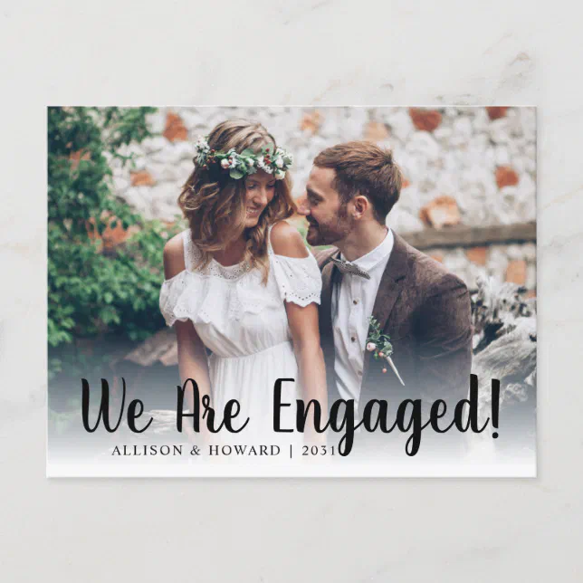 Cute We Are Engaged Photo Script Engagement Party Announcement Postcard ...