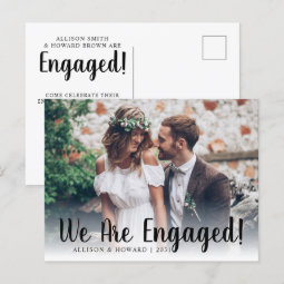 Cute We Are Engaged Photo Script Engagement Party Announcement Postcard ...
