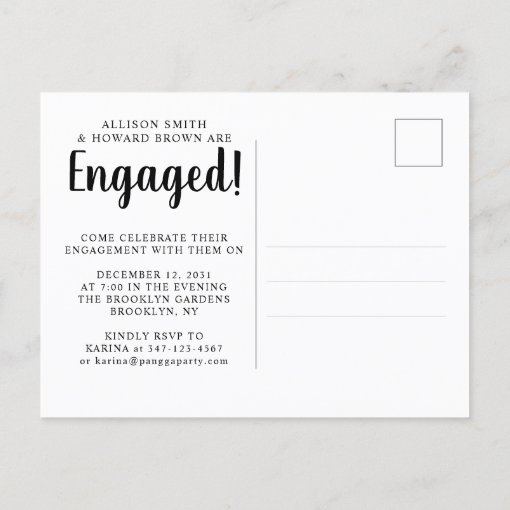 Cute We Are Engaged Photo Script Engagement Party Announcement Postcard ...