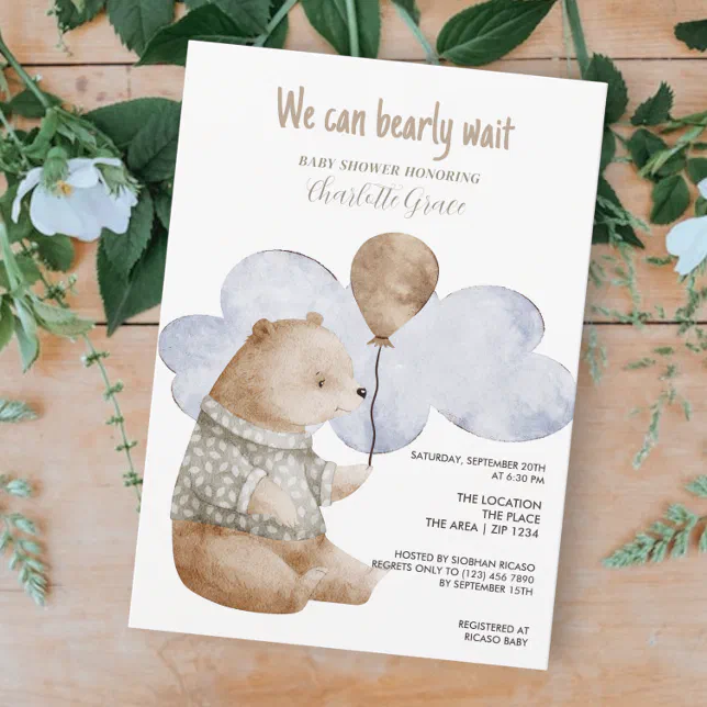 Cute We Can Bearly Wait Baby Shower Invitation | Zazzle