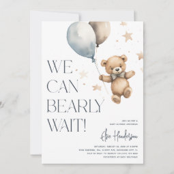 Cute We Can Bearly Wait Boy Baby Shower Invitation | Zazzle