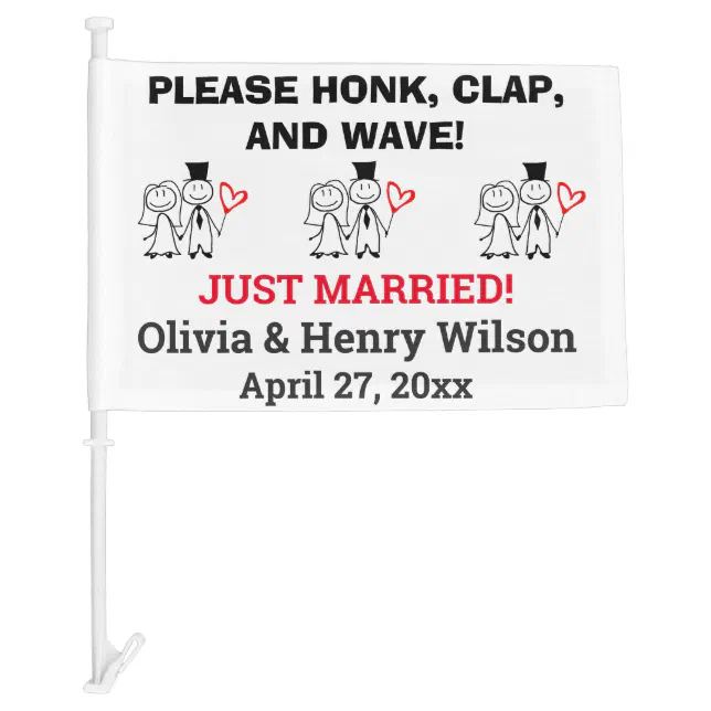 Cute Wedding Just Married Bride Groom Couple Car Flag | Zazzle