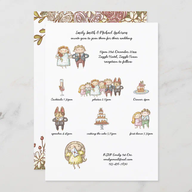 Cute Wedding Timeline Invite Rustic Handdrawn | Zazzle