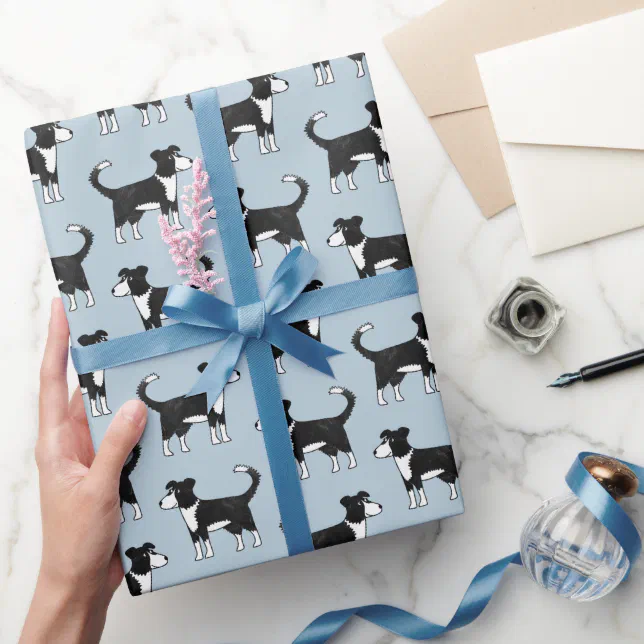 Cute Welsh Border Collie Sheep Dog Pattern Wrapping Paper | Zazzle