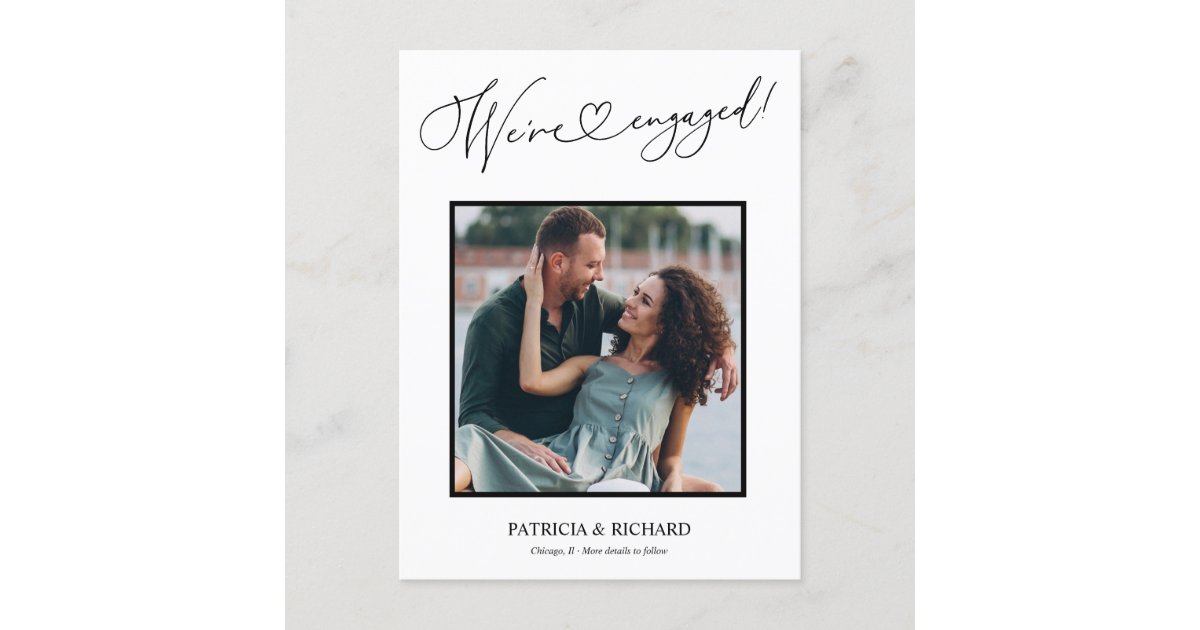 Cute We're Engaged Engagement Announcement Photo Postcard | Zazzle
