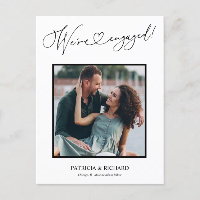 Cute We're Engaged Engagement Announcement Photo Postcard | Zazzle