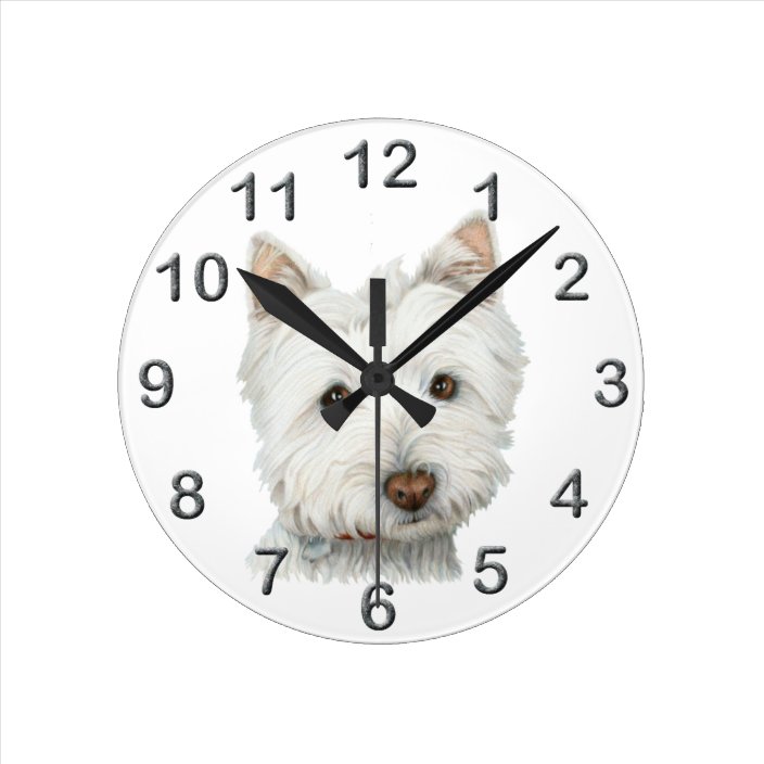 Cute Westie dog art Wall Clock | Zazzle