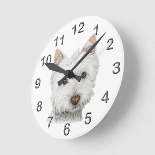Cute Westie dog art Wall Clock | Zazzle