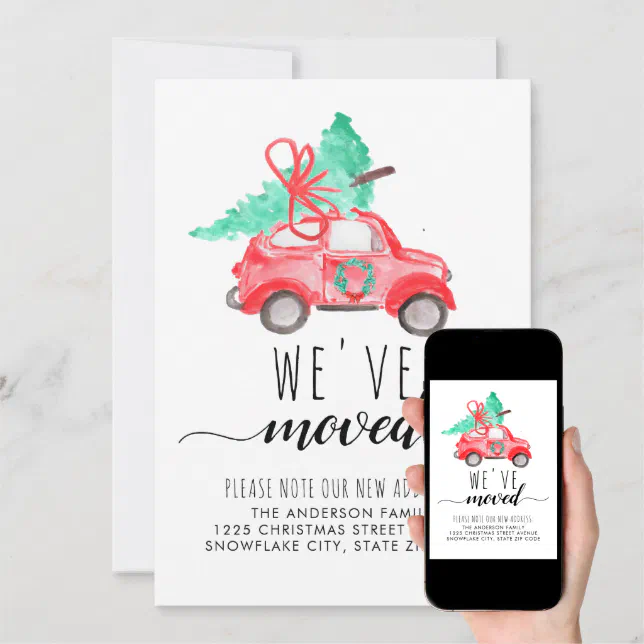 Cute We've Moved Christmas Car Tree Holiday Moving Announcement | Zazzle