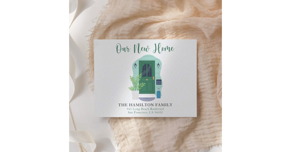 Cute We've Moved Green Watercolor Front Door Postcard | Zazzle