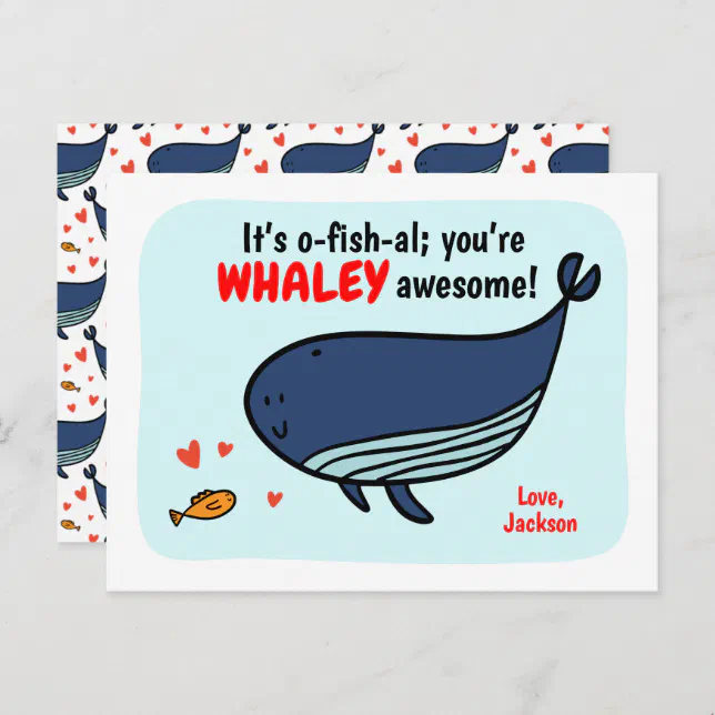 Cute Whale and Fish Class Valentine Cards for Kids | Zazzle
