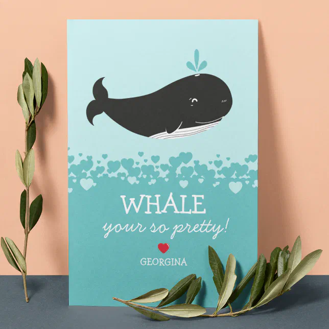 Cute Whale Classroom Valentine Holiday Card | Zazzle