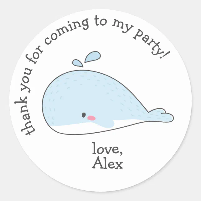 Cute Whale - Kids Birthday Thank You Classic Round Sticker | Zazzle