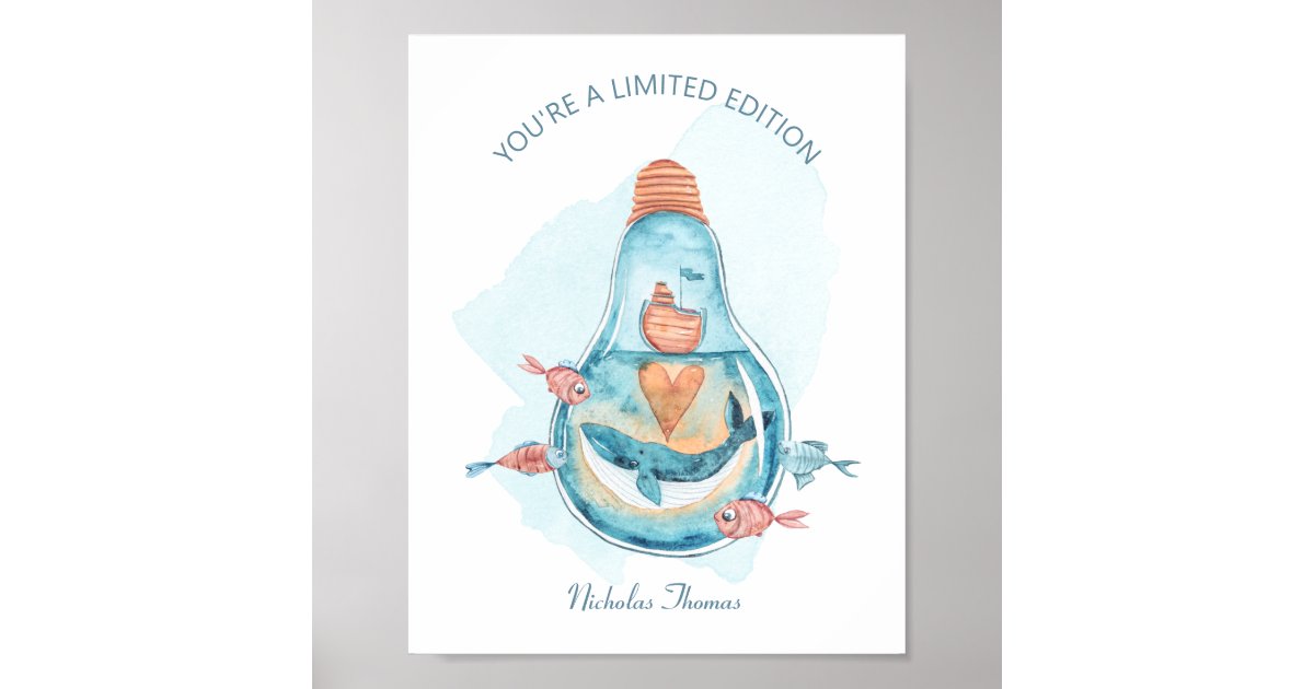 Cute Whale Light Bulb Monogram Poster | Zazzle