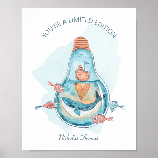 Cute Whale Light Bulb Monogram Poster | Zazzle