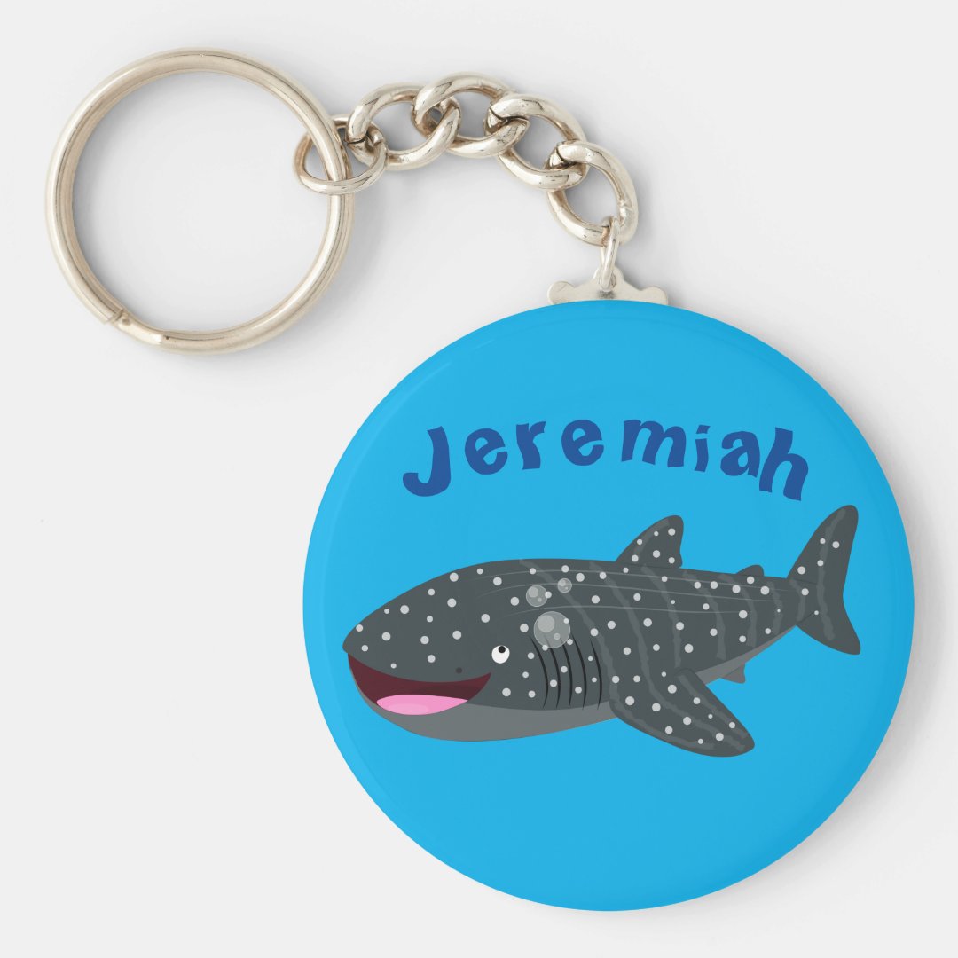 Cute whale shark happy cartoon illustration keychain | Zazzle