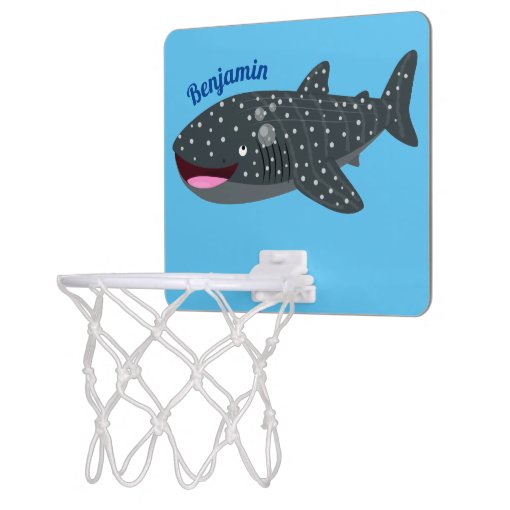 Cute whale shark happy cartoon illustration mini basketball hoop | Zazzle