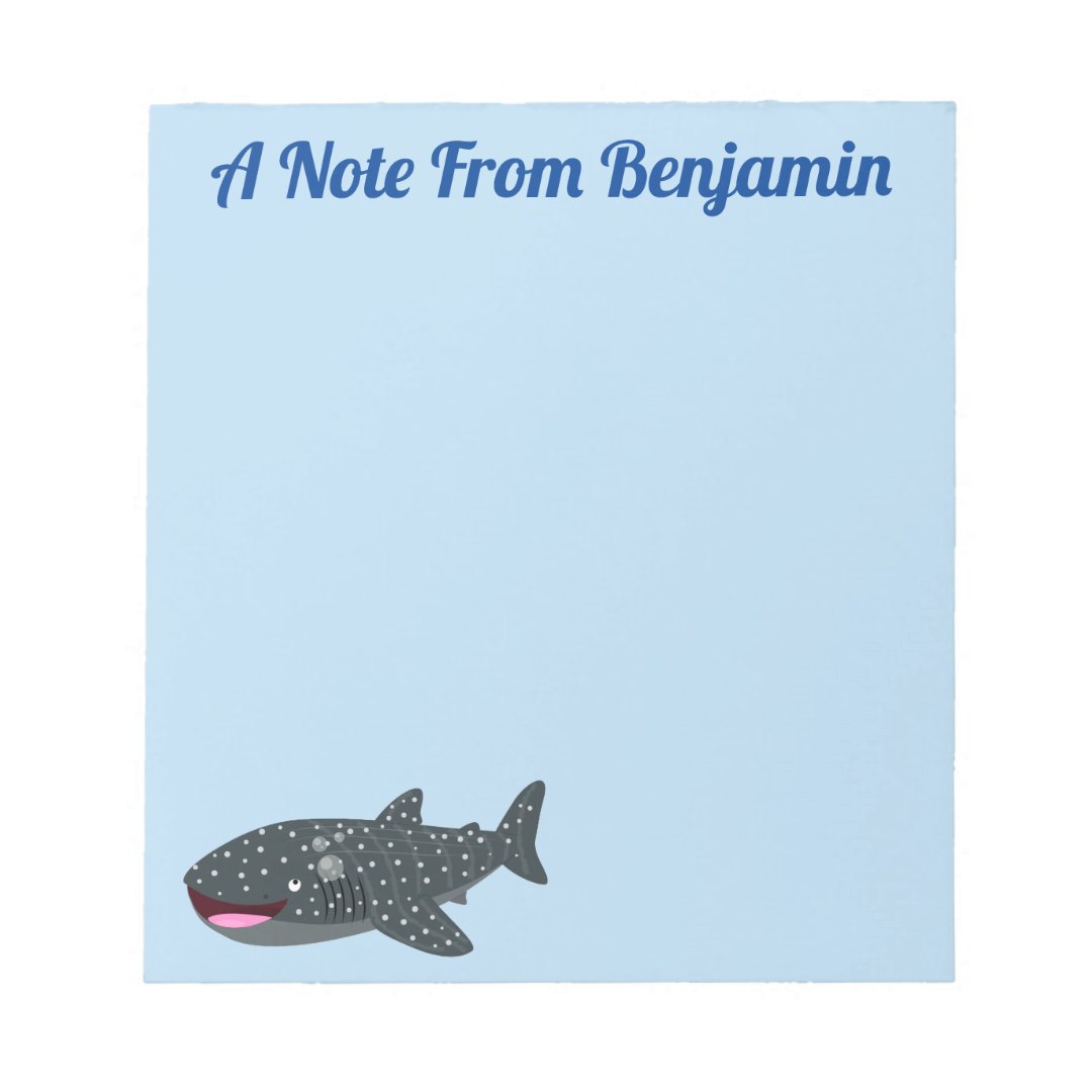 Cute whale shark happy cartoon illustration notepad | Zazzle
