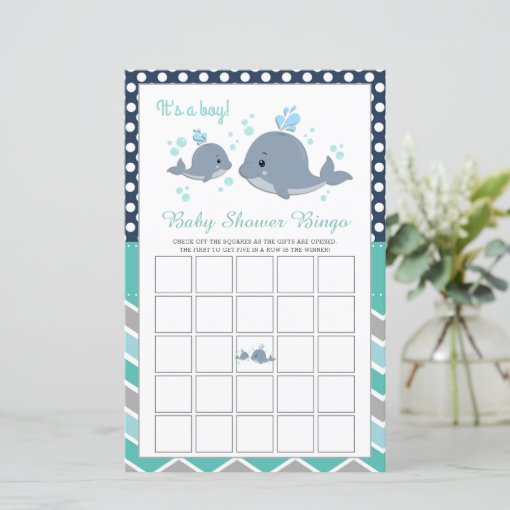 Cute Whale Shower Baby Shower Bingo Game Card | Zazzle