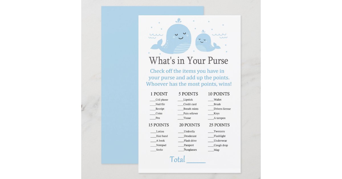 Cute Whale What's in your purse game | Zazzle
